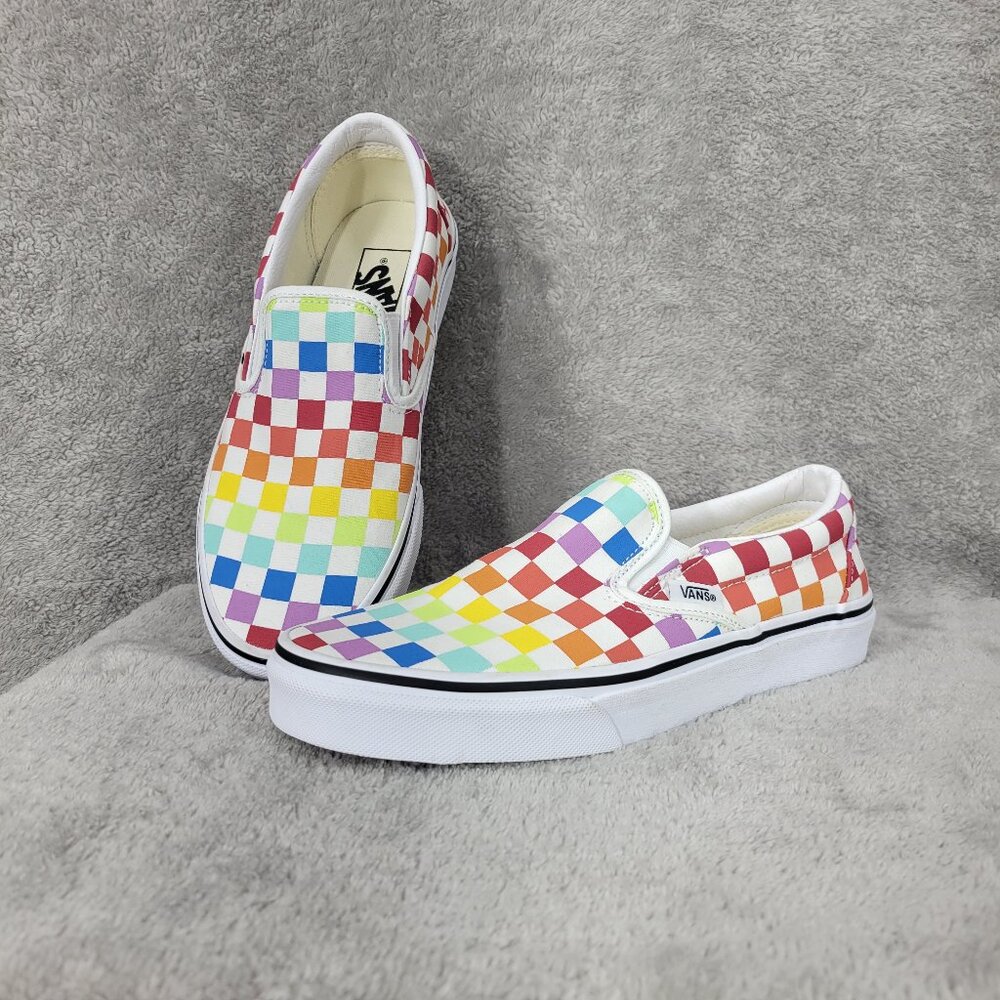 Vans Rainbow Checkerboard Classic Slip-On Sneakers Sz… - Gem